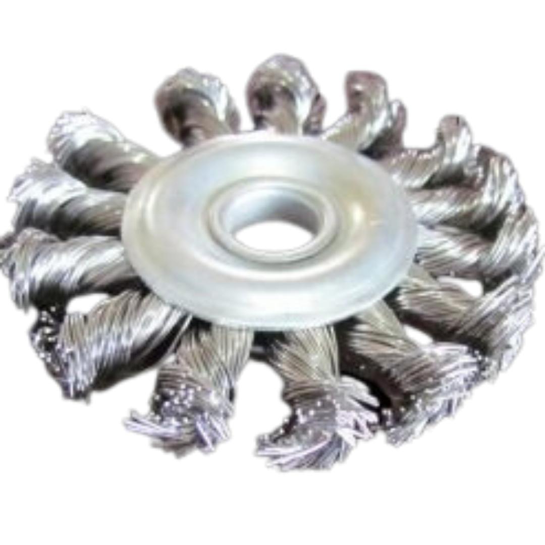 75MM FLAT TWIST WIRE KNOT WHEEL, CARBON OR STAINLESS — Smith & Arrow