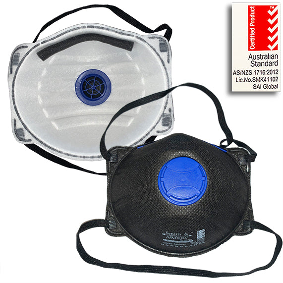 DISPOSABLE P2 FACE MASKS, VALVED CUPPED - WHITE OR BLACK — Smith & Arrow